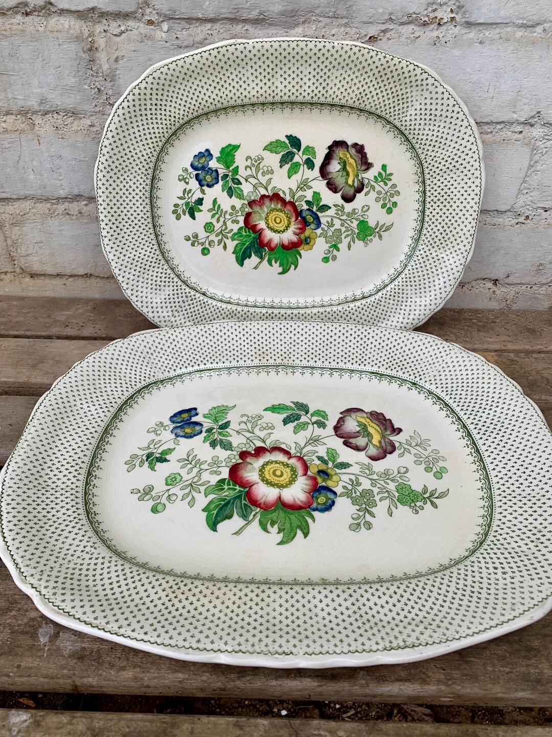 Antique Pair Masons Patent Ironstone China Paynsley Green Platters 13 ...