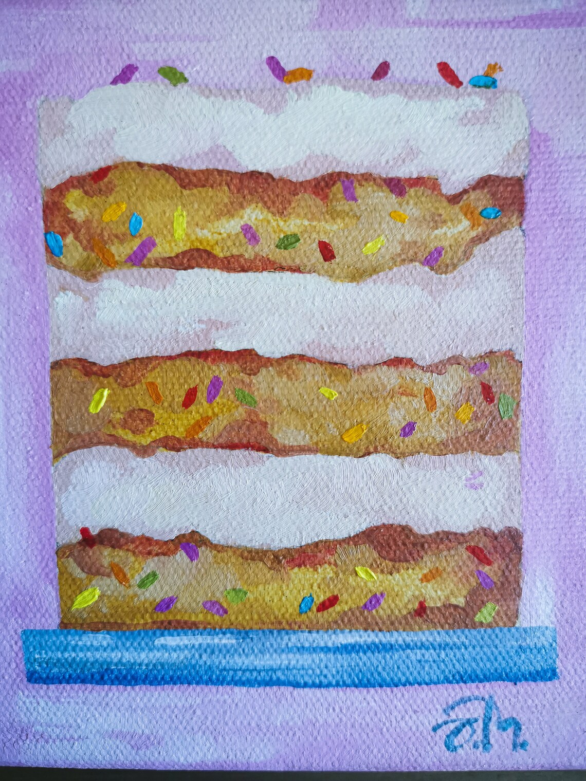 Miniature Rainbow Sprinkle Birthday Cake Painting Original Oil Art 5 X ...