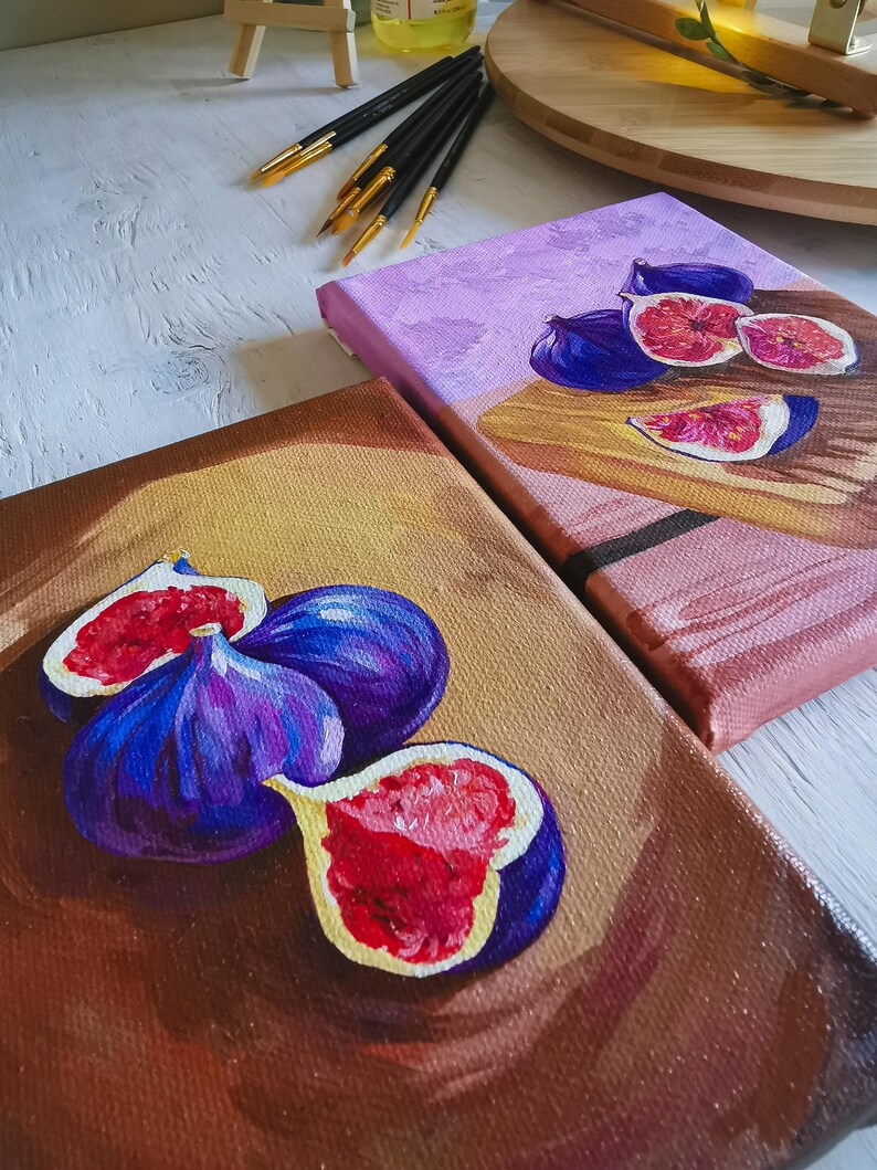 Miniature Figs Oil Art Original Oil Art Autumn Food Art 5 X 7 Unframed ...