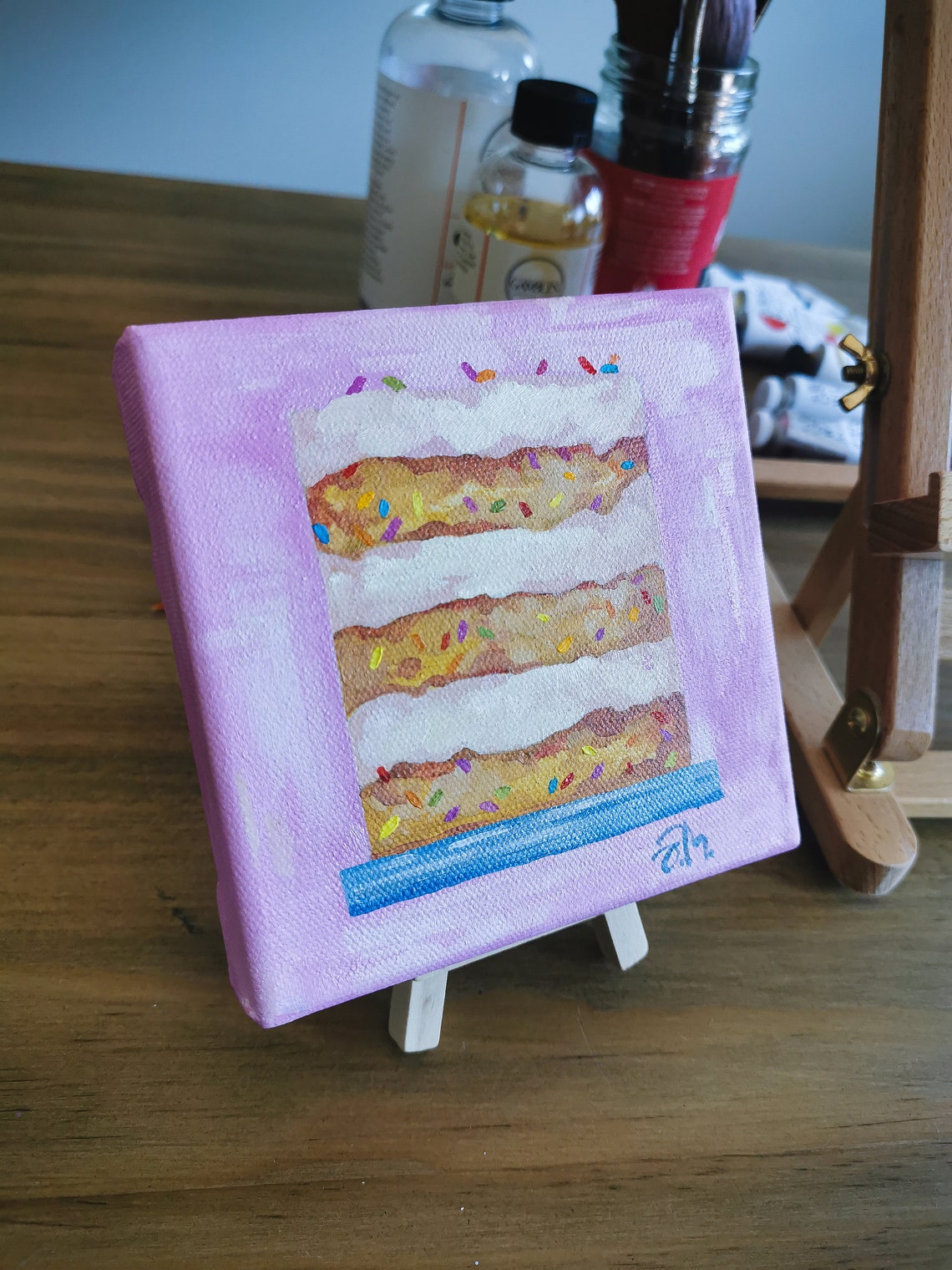 Miniature Rainbow Sprinkle Birthday Cake Painting Original Oil Art 5 X ...