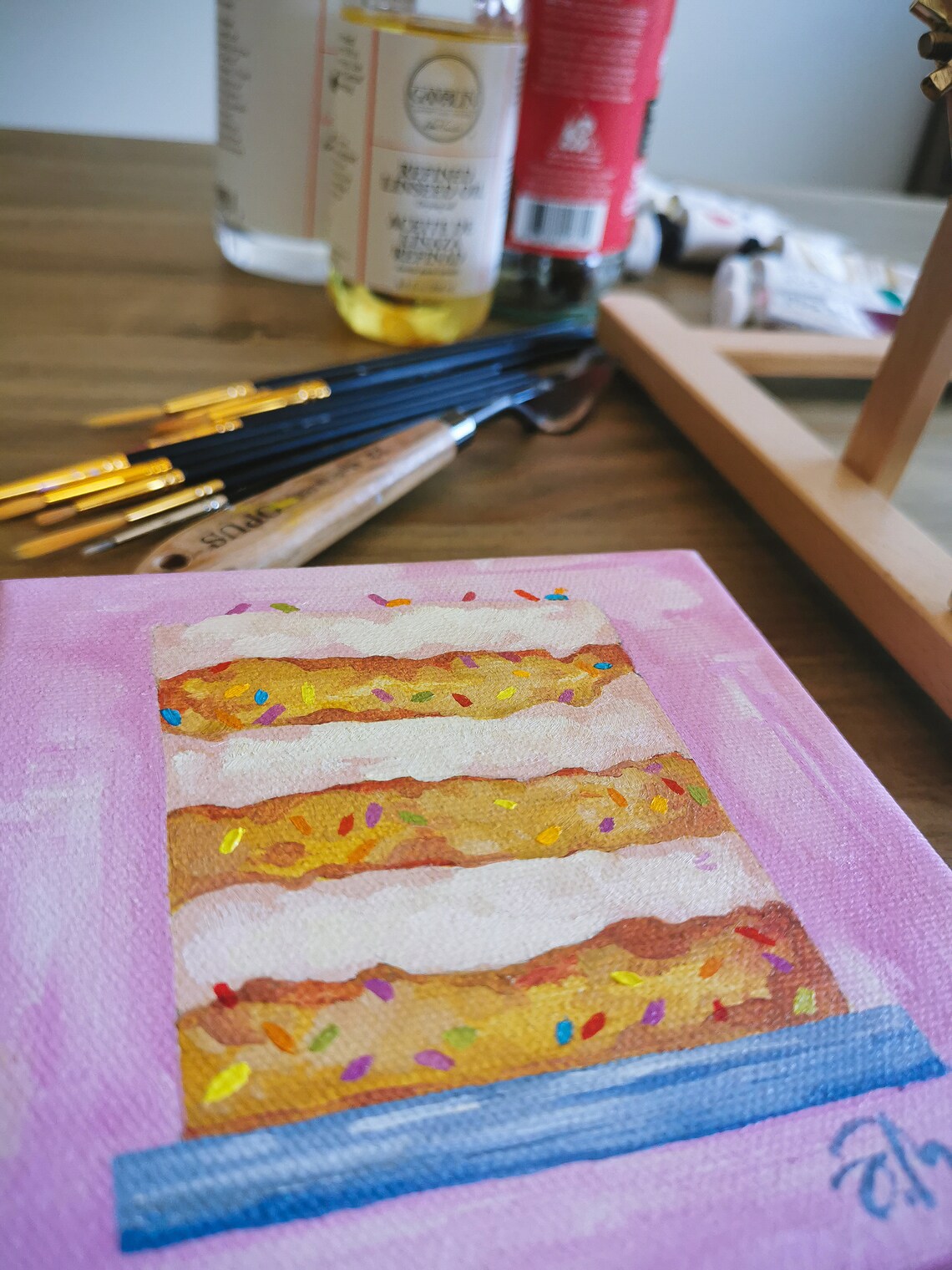 Miniature Rainbow Sprinkle Birthday Cake Painting Original Oil Art 5 X ...