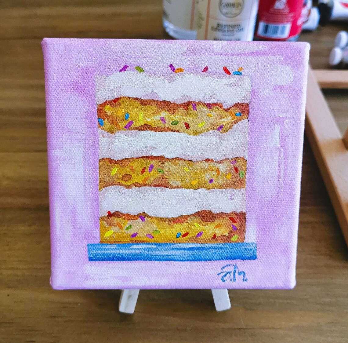 Miniature Rainbow Sprinkle Birthday Cake Painting Original Oil Art 5 X ...