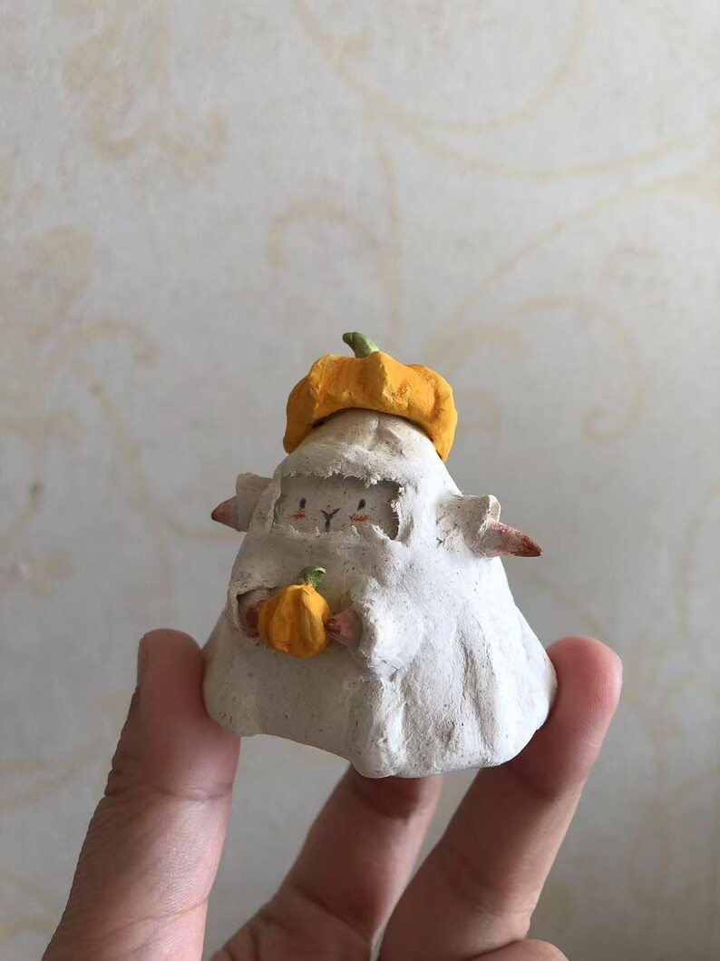 Pumpbaa1 | Puff Lamb Hold Little Round Pumpkin | Handmade Clay Figurine ...
