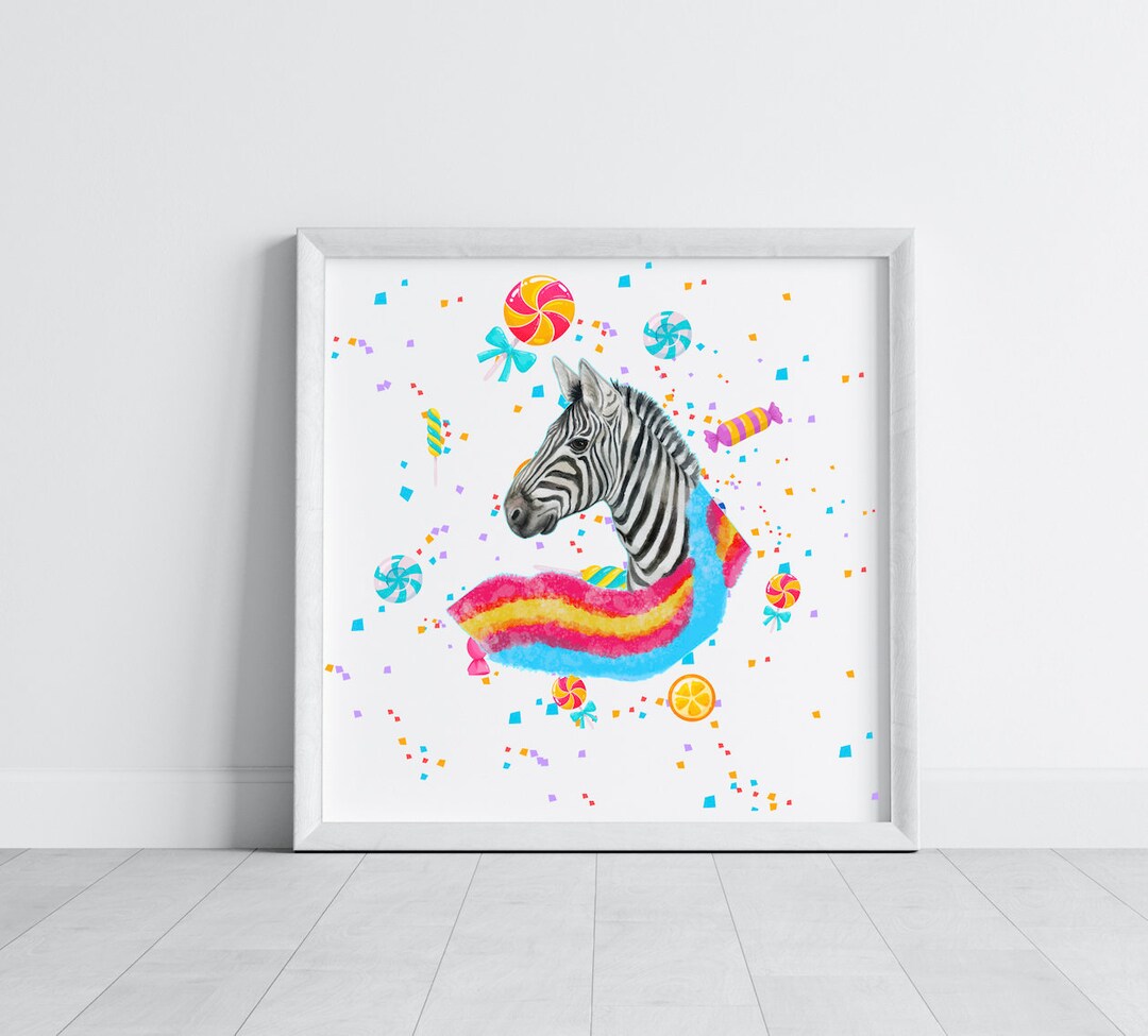 Zebra Art Print, Candy Illustration, Animal Wall Art, Safari Animals ...
