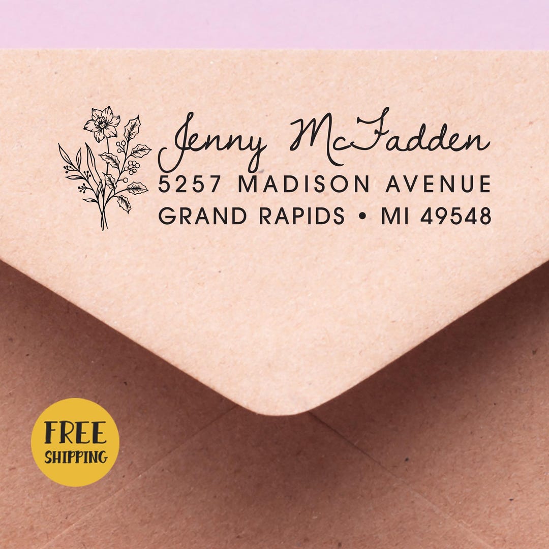 Birth Month Flower Address Stamp: Custom Self-inking or Rubber Stamper ...