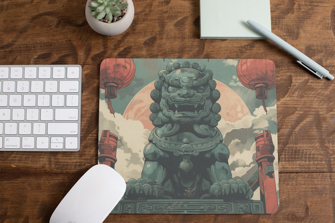 Foo Dog Art Mouse Pad: Retro Anime Desk Accessory - Etsy