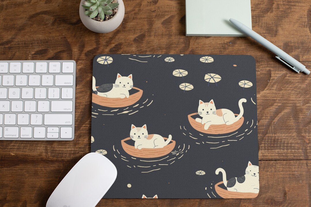 Cute Cat Mouse Pad Boat Kitties Mouse Pad Cat Lover Gift Mouse Pad Cat ...