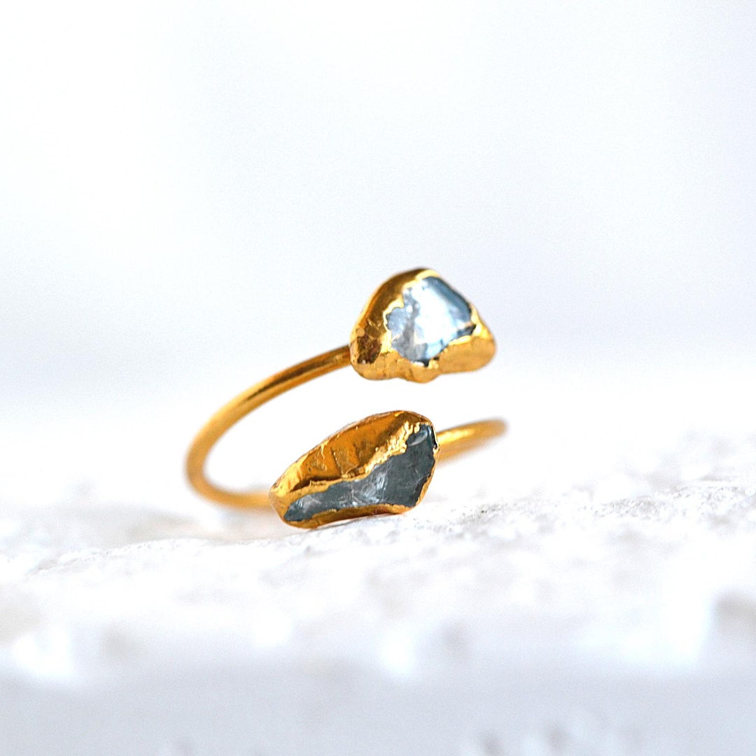 Blue Quartz Ring, Adjustable Double Raw Gemstone Ring, Rough Blue ...