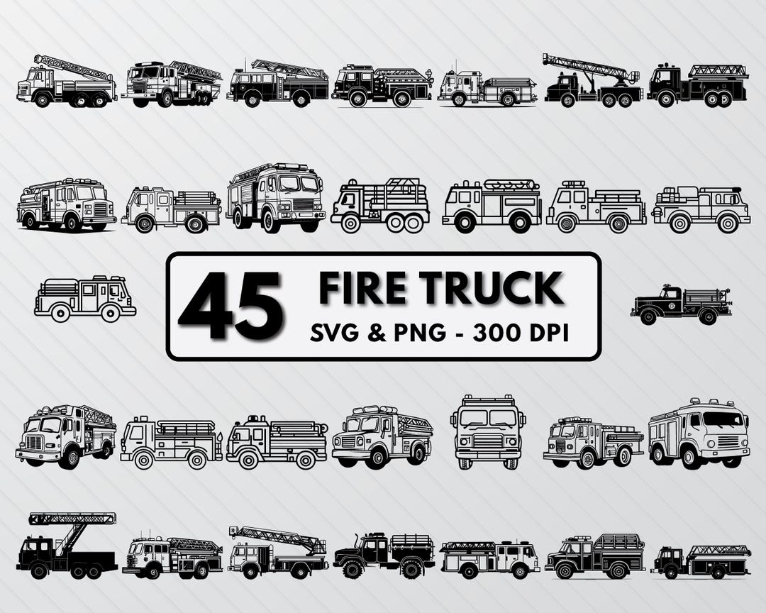 Fire Truck SVG Bundle: Fireman Clipart, Fire Engine Vector (PNG) - Etsy