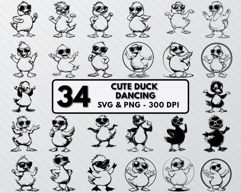 Cute Duck Dancing Svg Bundle, Duck Design Silhouette, Duck Dancing ...