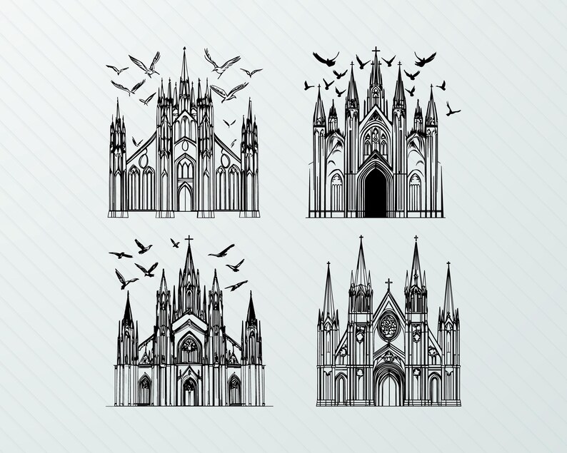 Gothic Cathedral Clipart: Vector Silhouette Designs (SVG, PNG) - Etsy