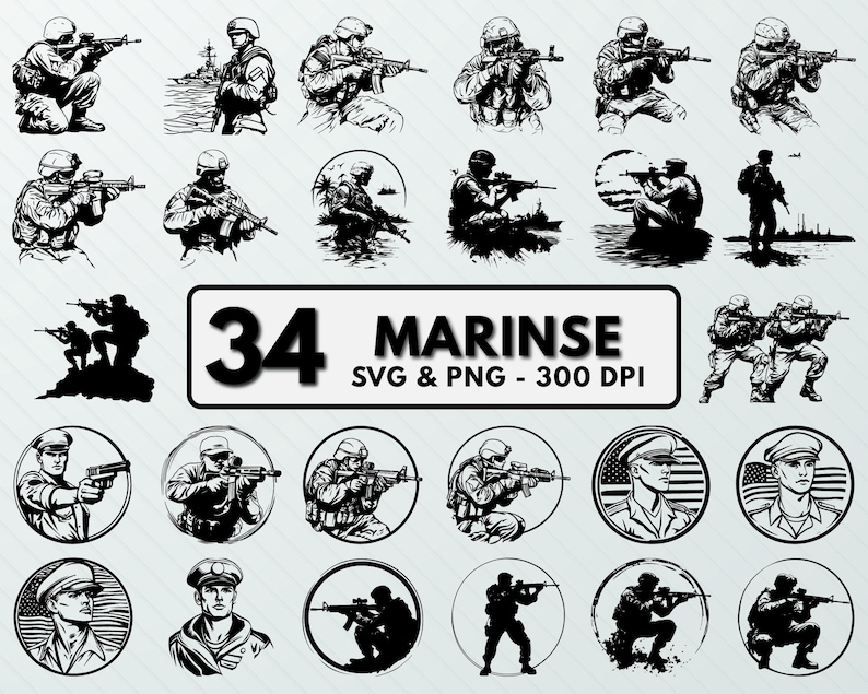 Marine SVG Bundle: Soldier Silhouette, Army Clipart (digital Download ...