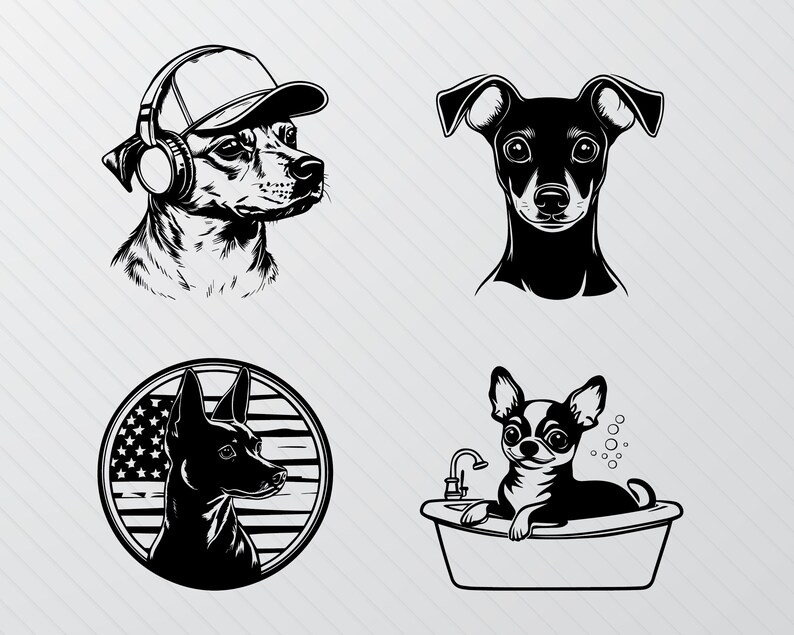 Min Pin Dog SVG Bundle: Floral Puppy Clipart, Dog Breeds Icon (PNG ...