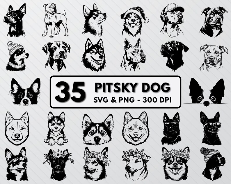 Pitsky Dog SVG Bundle: Silhouette Vector Clipart (PNG, SVG) - Etsy