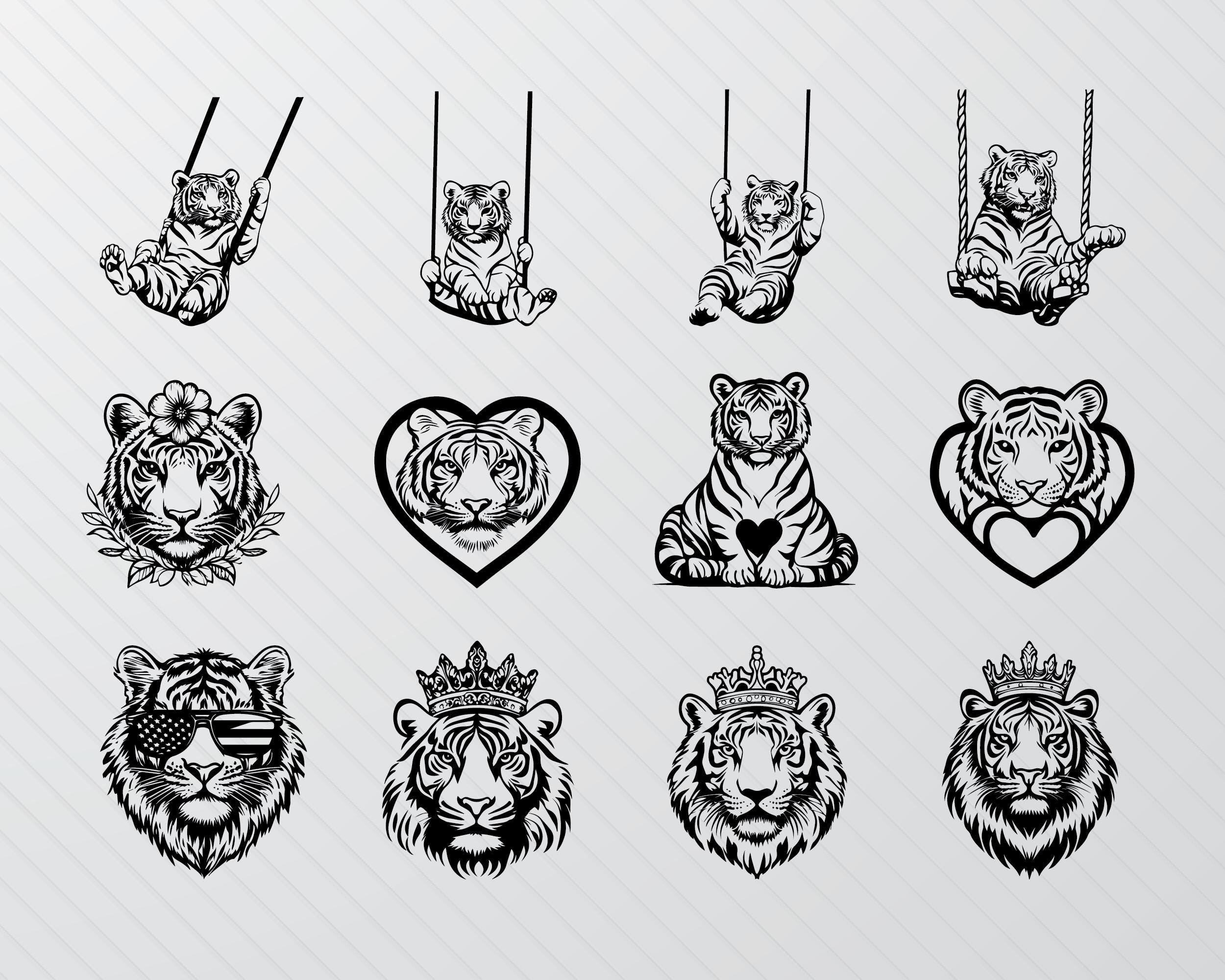 Tiger Silhouette Vector Art: Tiger Clipart, Decal Bundle (SVG, PNG) - Etsy