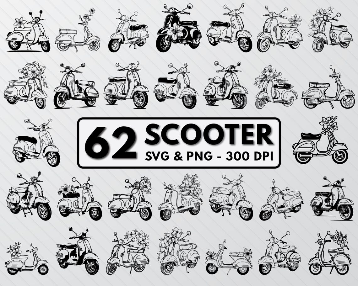 Scooter Silhouette, Scooter Svg Bundle Set, Scooter Clip Art Png ...