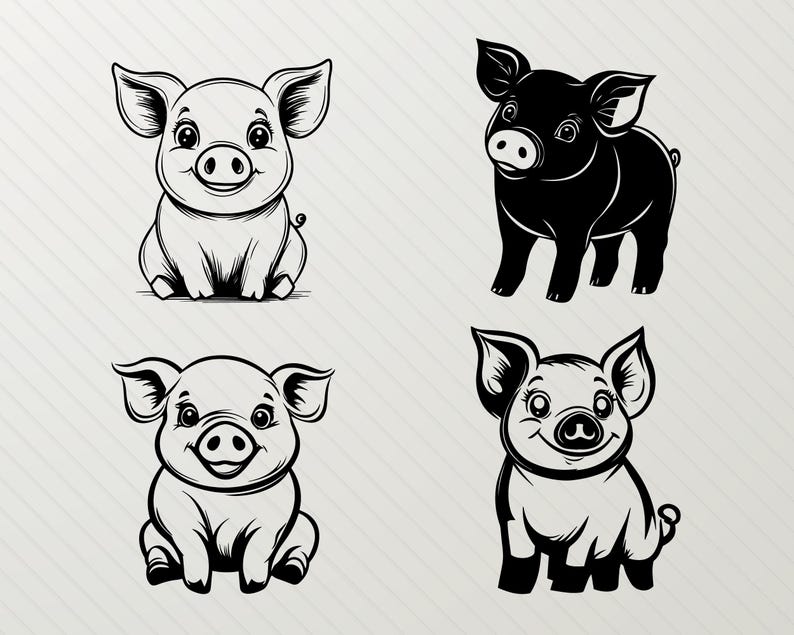 Pig SVG Bundle, Clipart Silhouette PNG - Etsy