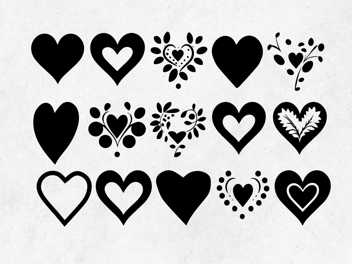 150 Hearts Silhouette, Heart Svg Bundle, Heart Png Svg, Hand Drawn ...