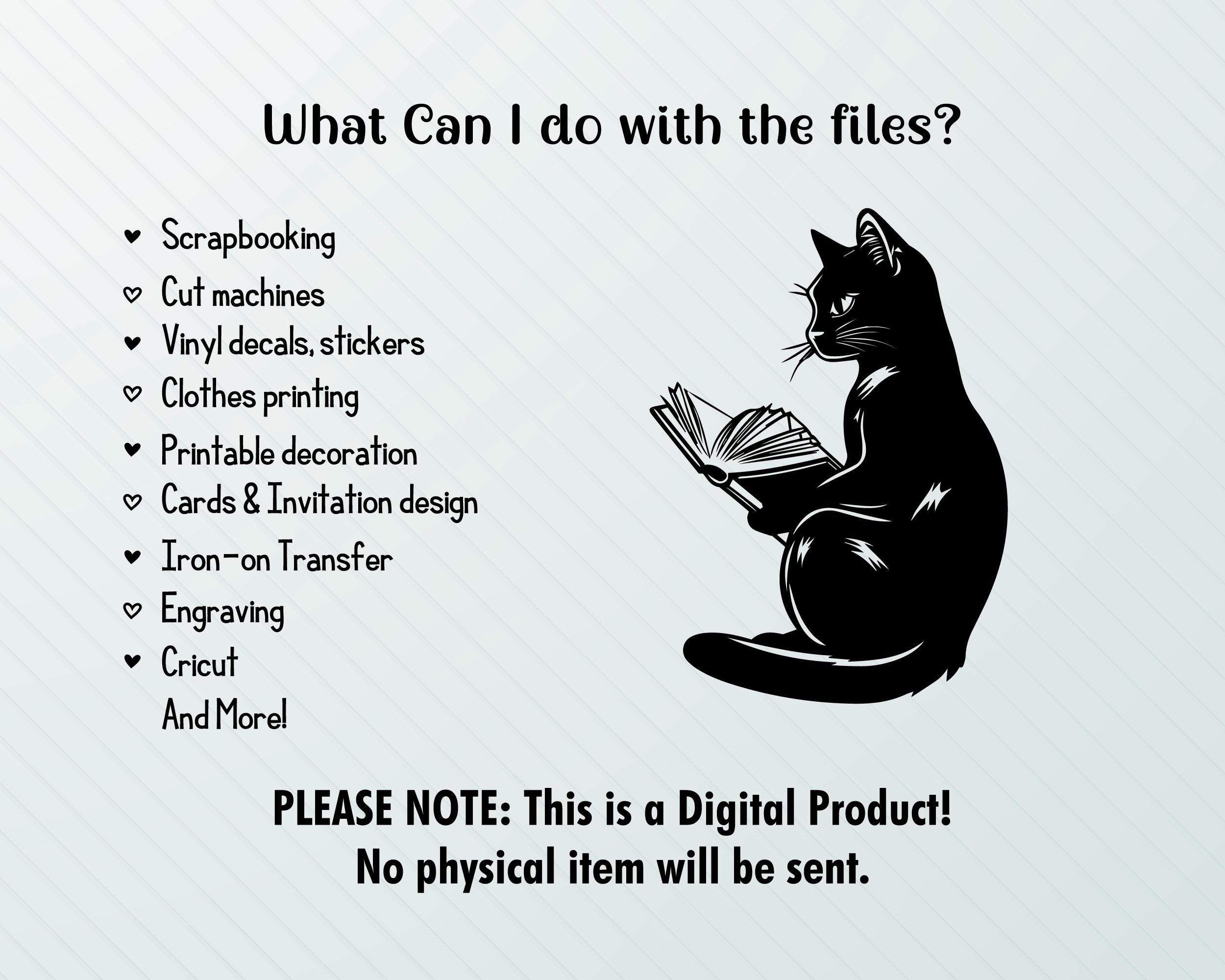 Cat Reading Book SVG PNG Bundle: Silhouette Clipart, Vector Cut Files ...