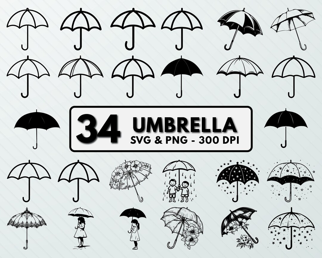 Umbrella SVG PNG Bundle: Silhouette Clipart Vector Decal (cut File) - Etsy