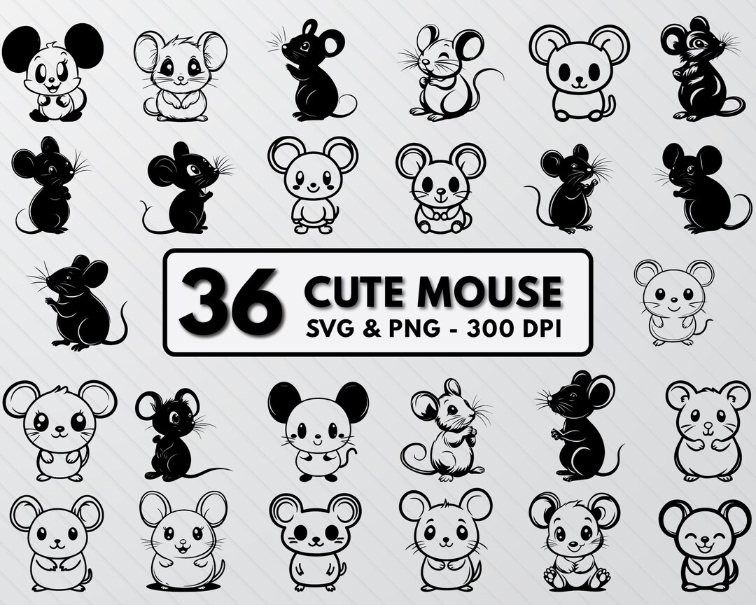Cute Mouse Svg Bundle, Cute Mouse Silhouette Png, Cartoon Mouse Vector ...