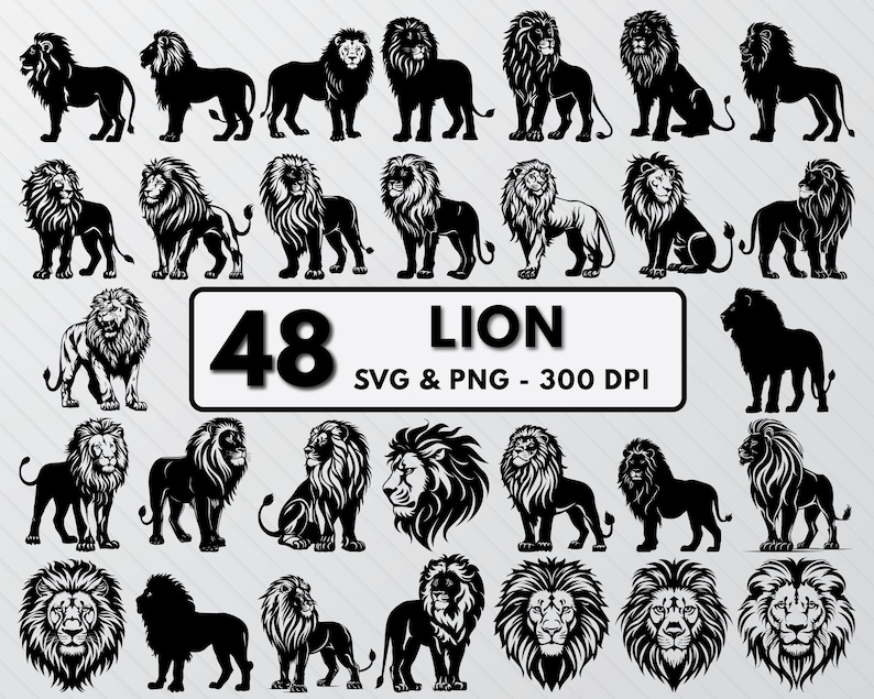 Lion Silhouette, Lion Svg Bundle, Baby Lion Clipart, Cute Lion Icon Png ...