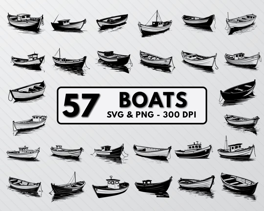 Boat SVG Bundle: 58 Fishing, Paddle Boat Silhouettes (PNG, Vector) - Etsy