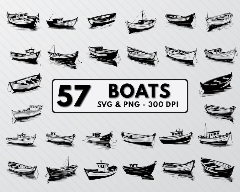 Boat SVG Bundle: 58 Fishing, Paddle Boat Silhouettes (PNG, Vector) - Etsy