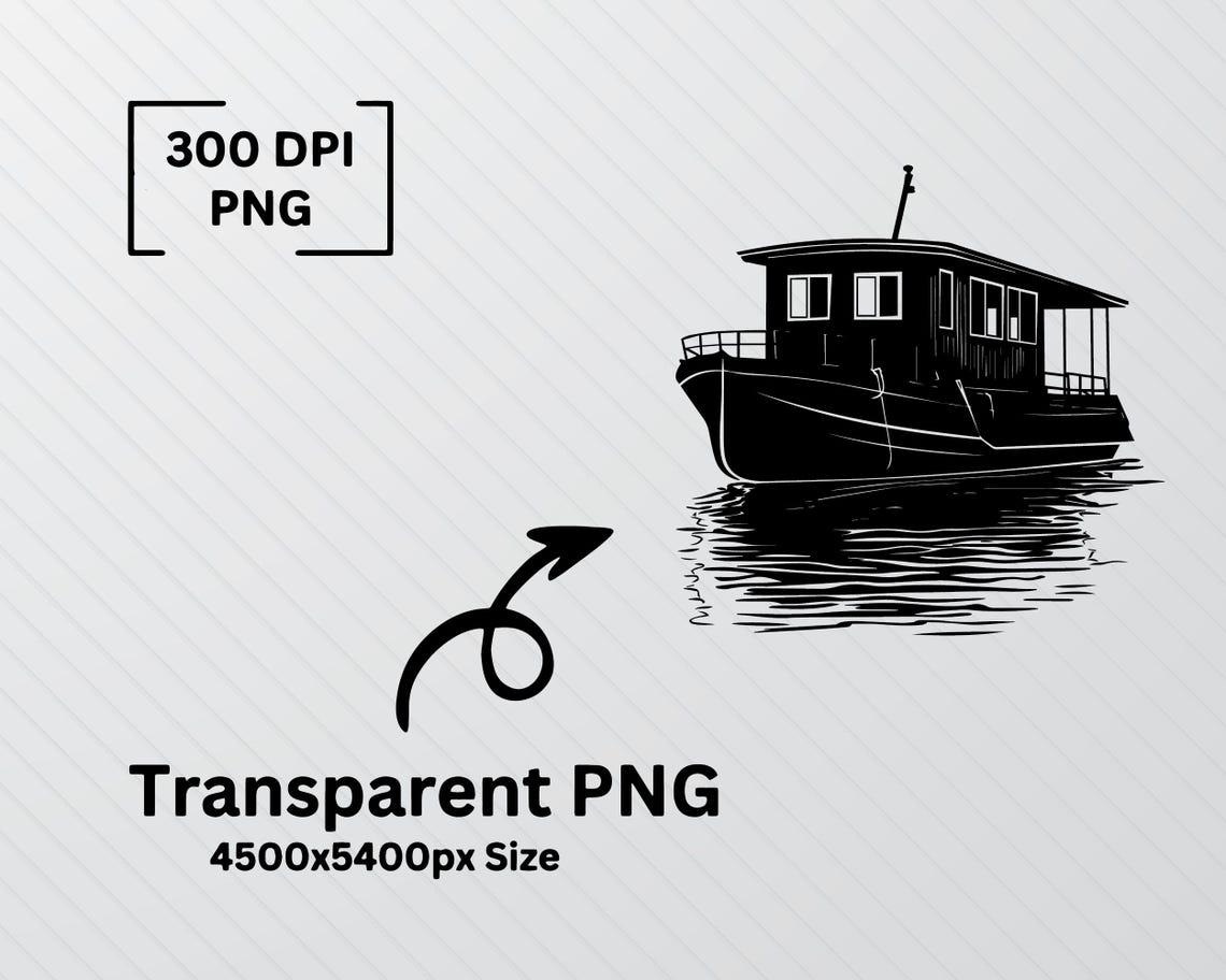 Houseboat SVG Bundle: Floating Home Clipart, Water Transport Decal (PNG ...