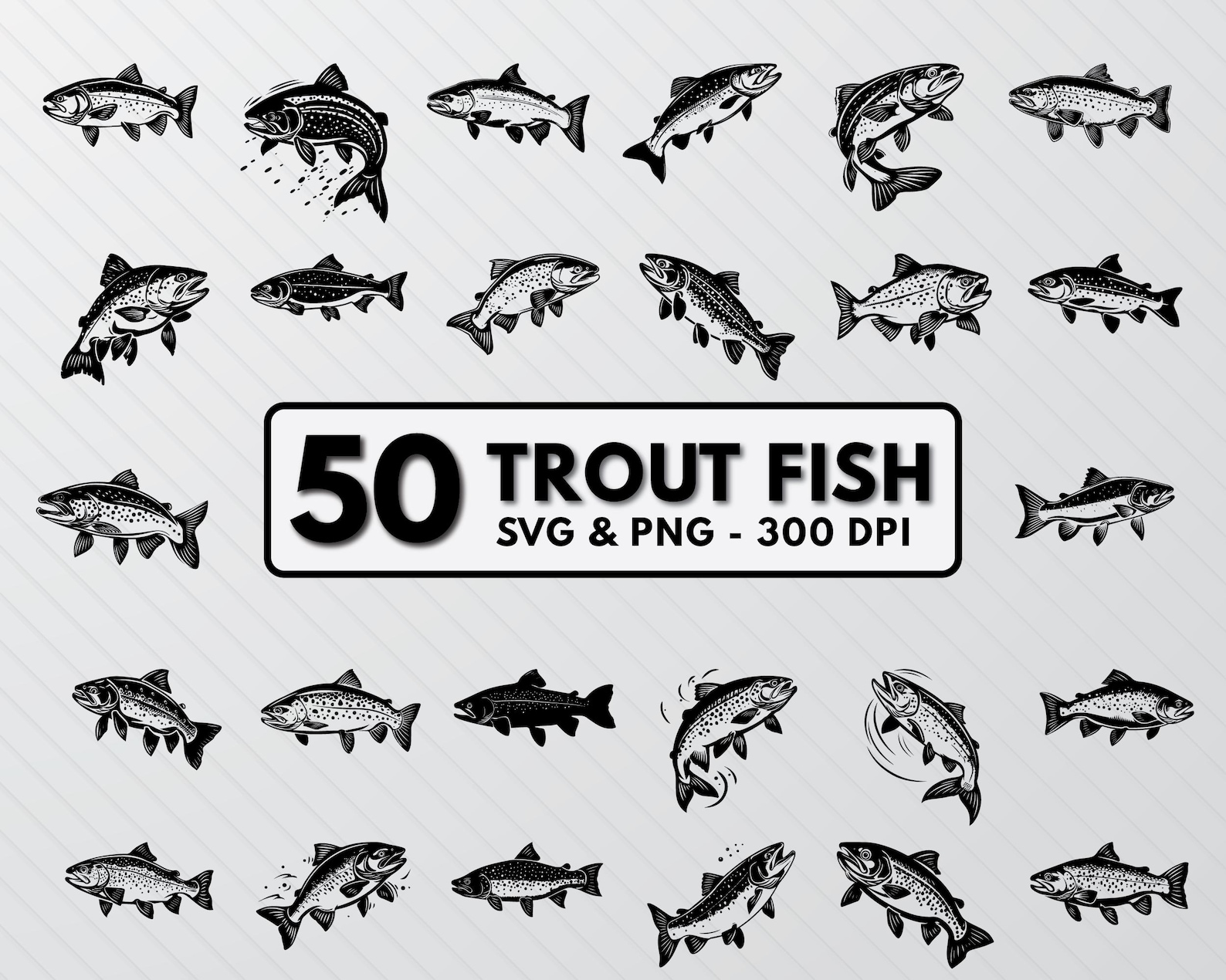 Trout Fish Silhouette, Trout Fish Svg Bundle, Trout Fish Clipart, Trout ...