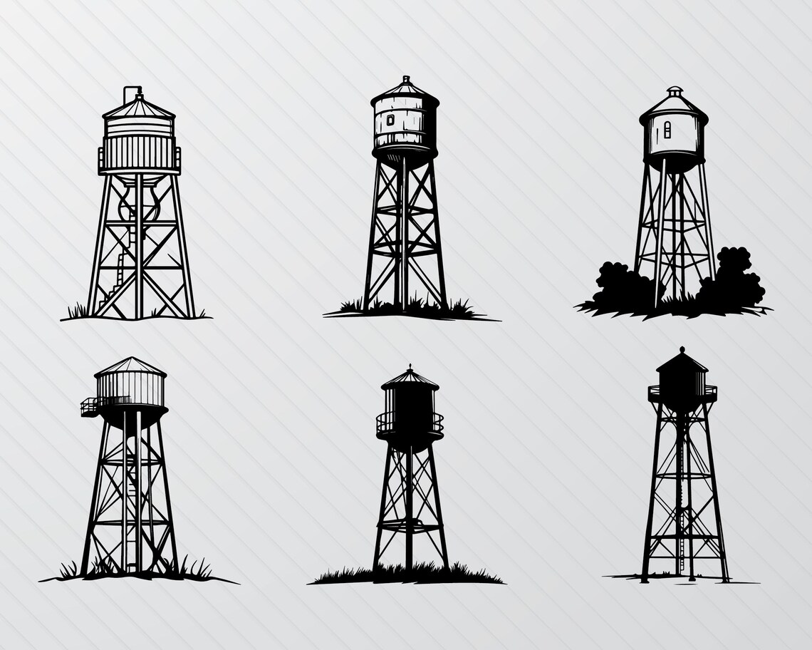 Water Tower Silhouette: Vector Art SVG, PNG Bundle - Etsy