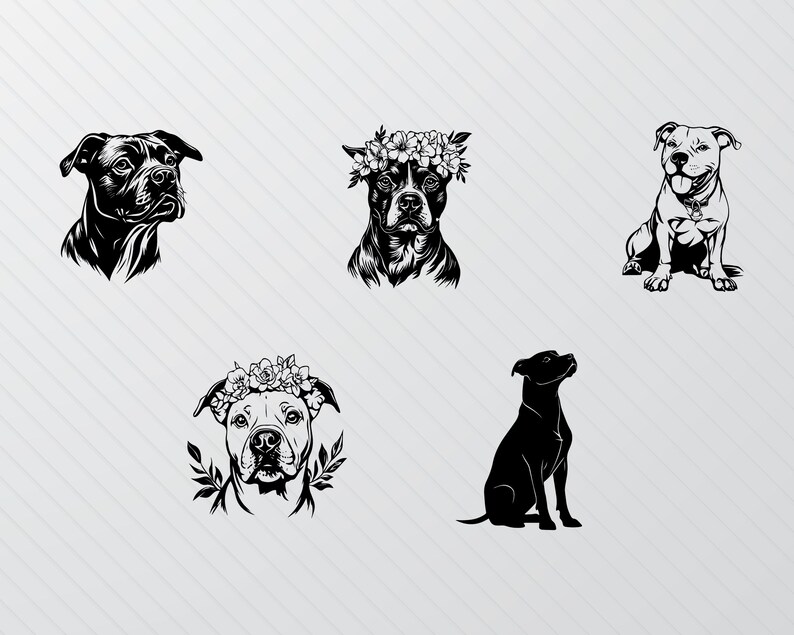 Staffy Dog SVG Bundle: Silhouette Clipart, Decal Cut Files (PNG) - Etsy