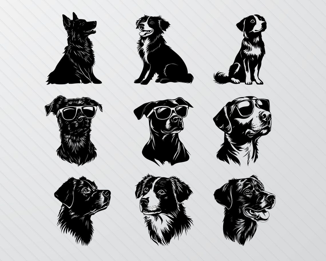 Mutt Dog SVG Bundle: 50 Dog Silhouette Cut Files (PNG, 300 DPI) - Etsy