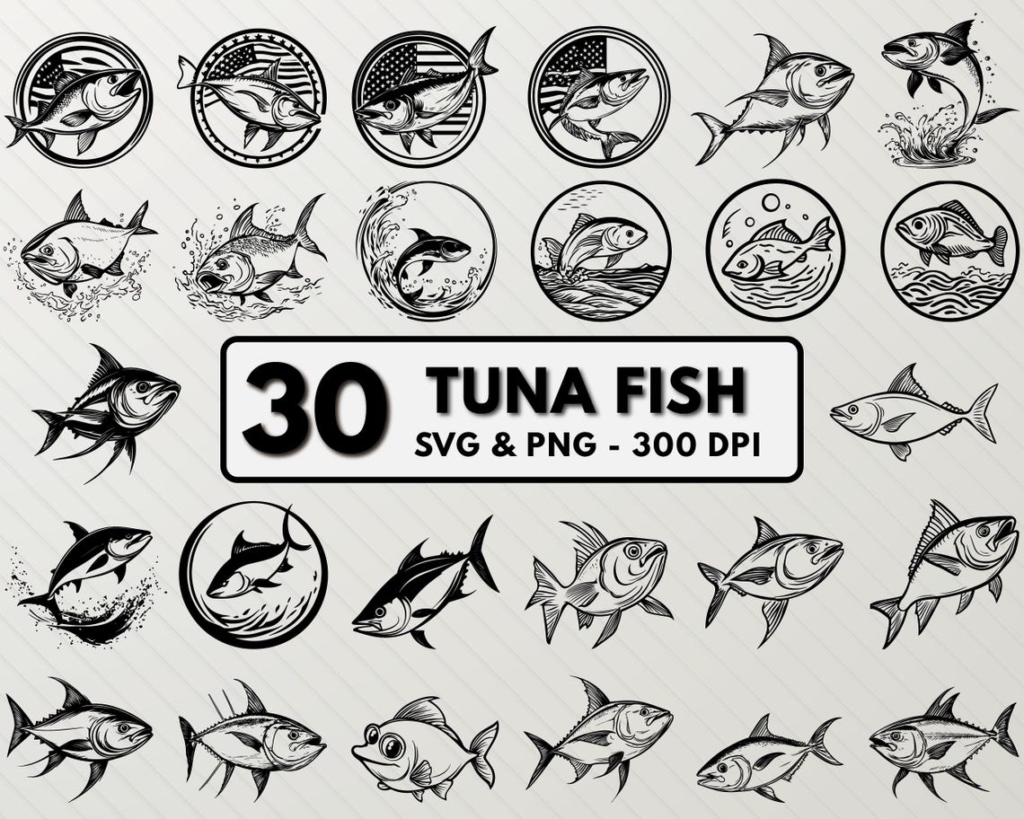 Tuna Fish Svg Bundle, Tuna Fish Silhouette Png, Fish Line Art Svg ...