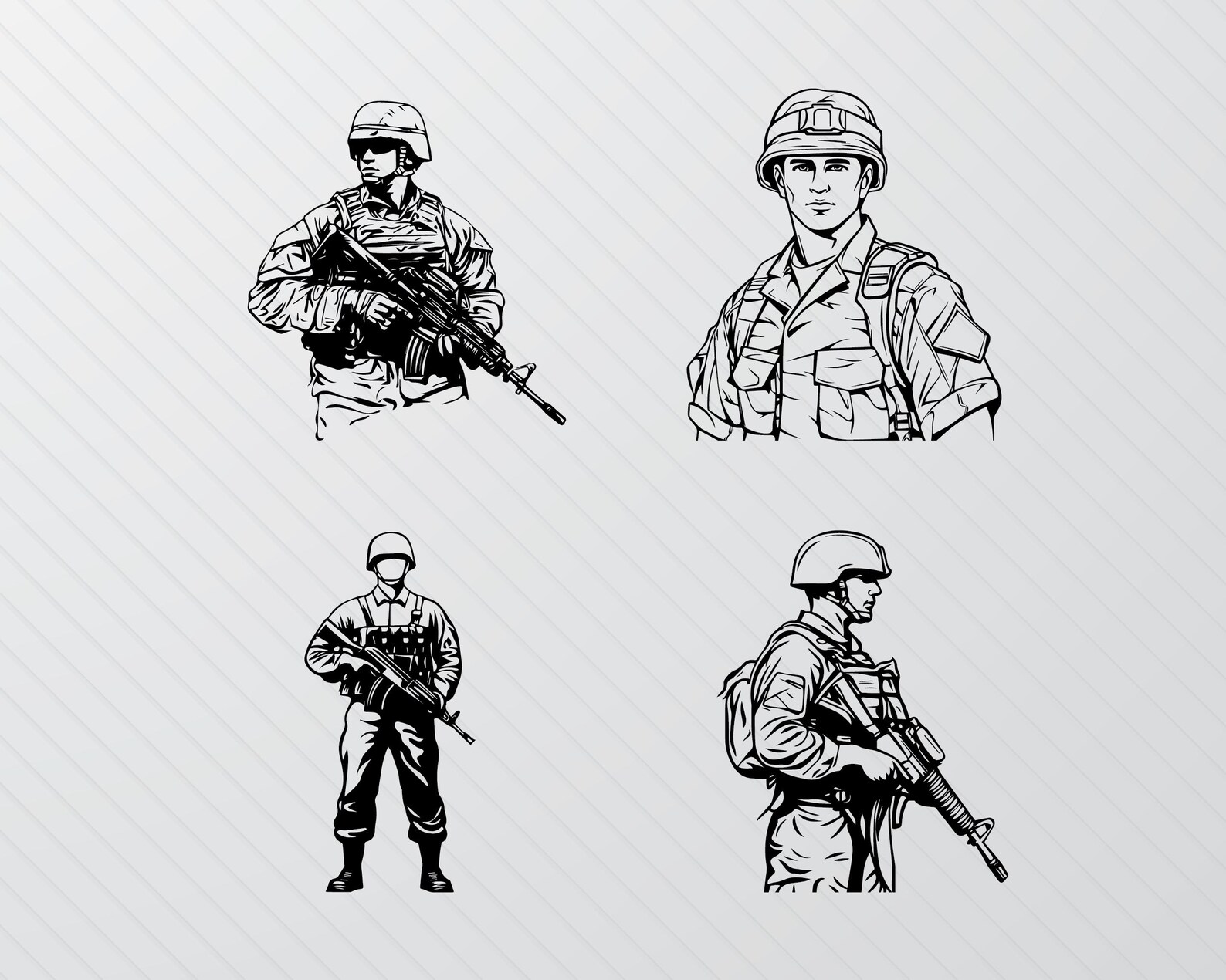 Soldier Silhouette SVG Bundle: Military Clipart, Vector Decal (PNG) - Etsy