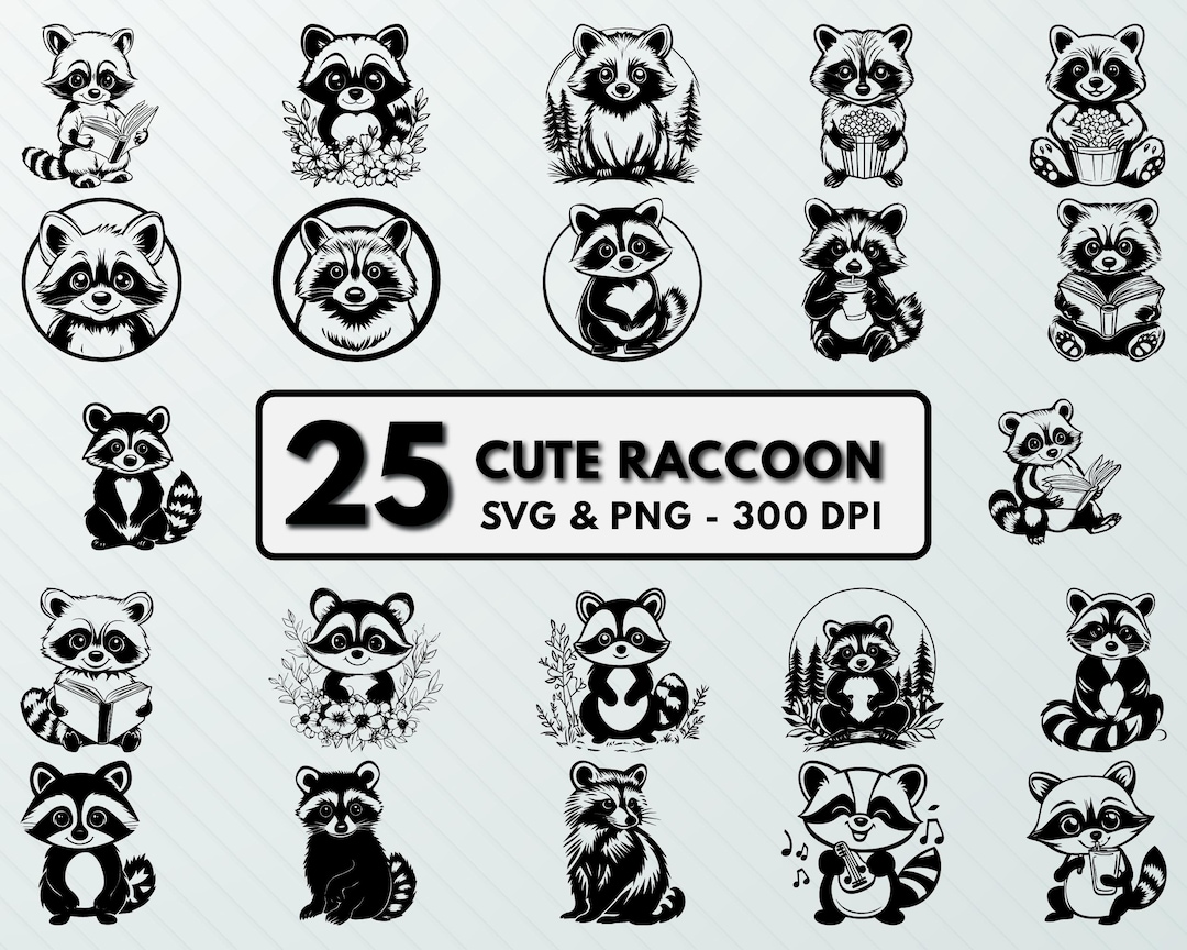 Cute Raccoon Svg Png Bundle, Cute Raccoon Clipart, Raccoon Silhouette ...
