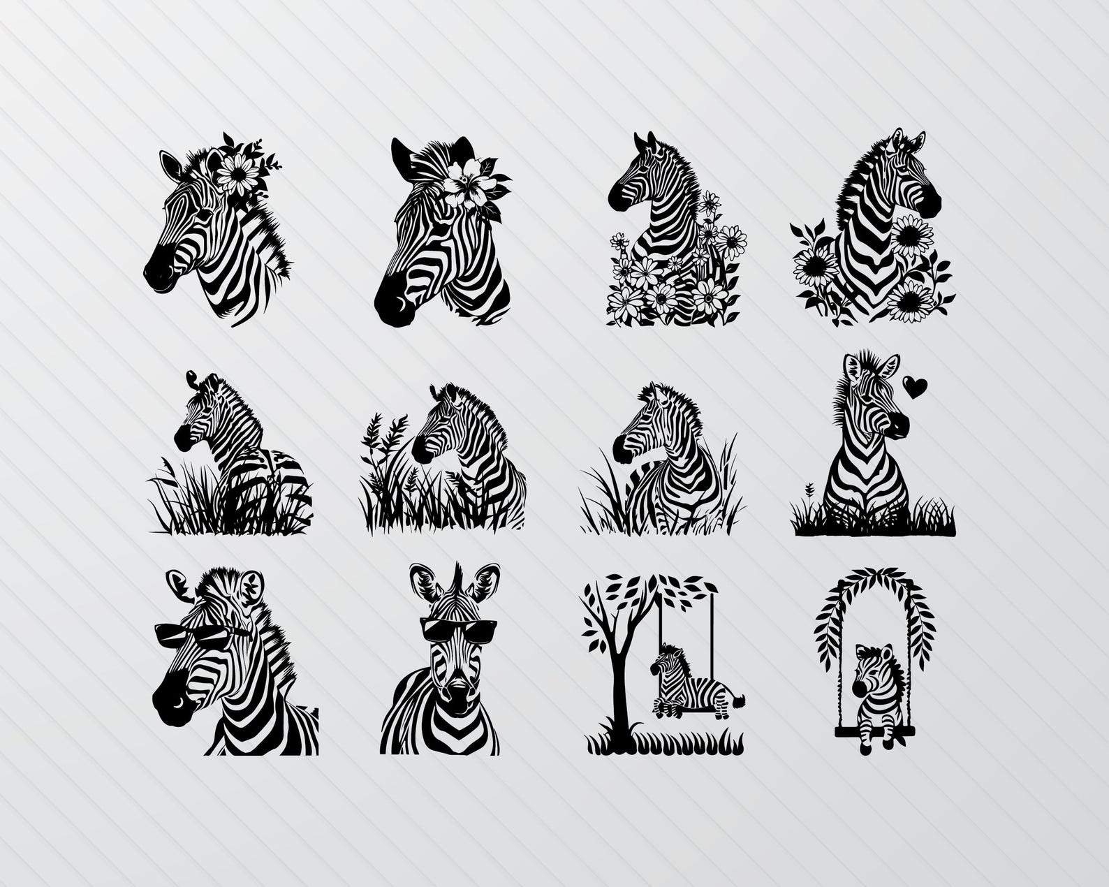 Zebra Silhouette Bundle Svg, Zebra Svg Cut Files, Zebra Clipart, Zebra ...