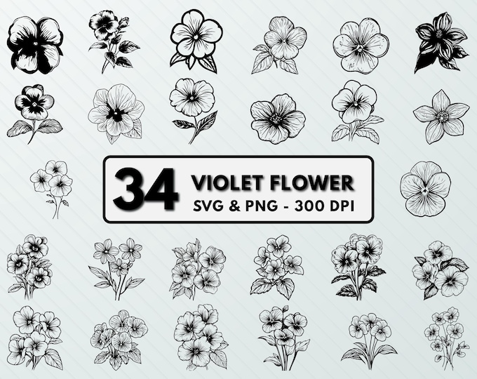 Violet Flower Vector Clipart Set / Outline, Silhouette and Color ...