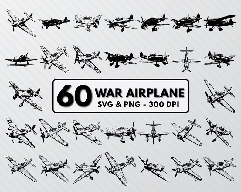 War Airplane SVG Bundle: Airplane Clipart, Vector, Decal (PNG, Cut ...
