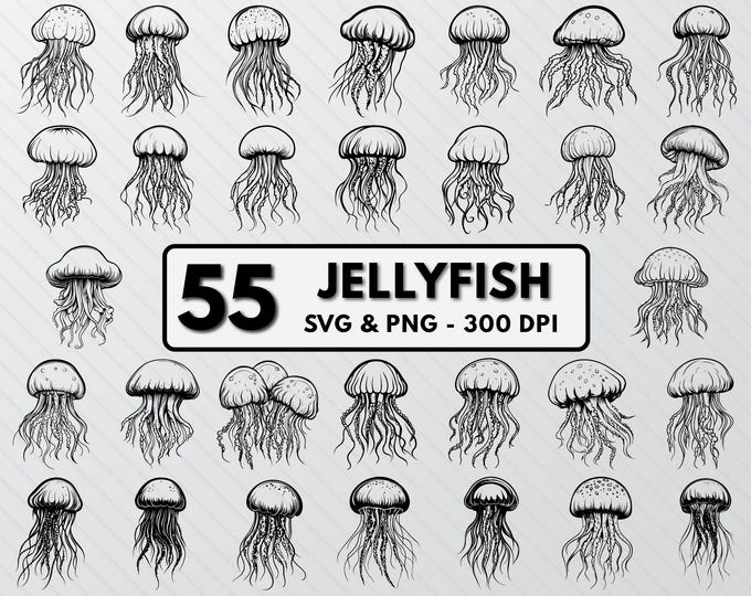 Jellyfish SVG Bundle, PNG, Jellyfish Silhouette Svg, Jellyfish Clipart ...