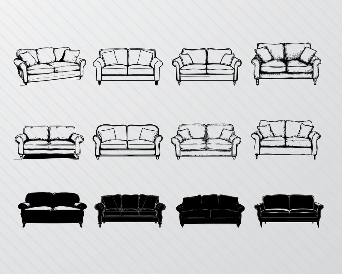 Sofa Silhouette Svg, Sofa Svg Bundle File, Couch Clipart Png, Sofa ...