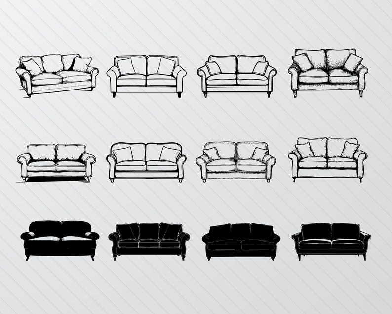Sofa Silhouette Svg, Sofa Svg Bundle File, Couch Clipart Png, Sofa ...
