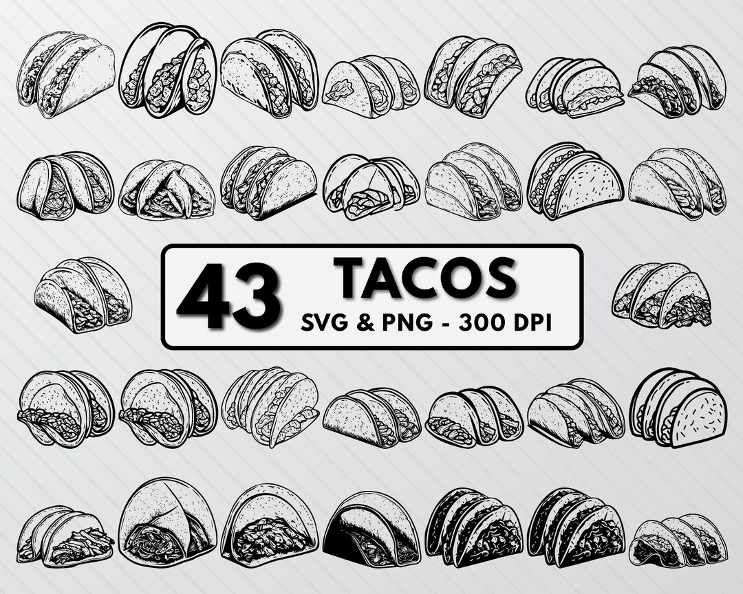 Tacos Silhouette Svg, Tacos Svg Bundle, Tacos Clipart, Tacos Png Cut ...