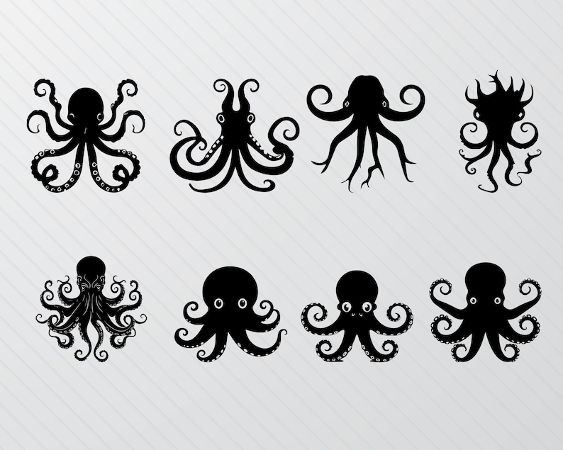 Octopus Silhouette SVG Bundle: Sea Creature Clipart (PNG, Vector) - Etsy