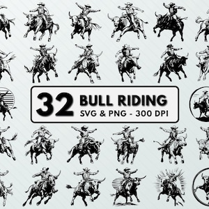 Bull Riding SVG PNG: Rodeo Cowboy Clipart, Cut Files - Etsy
