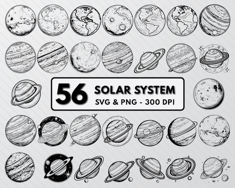 Solar System Planets Silhouette: Galaxy Vector Art (SVG & PNG) - Etsy