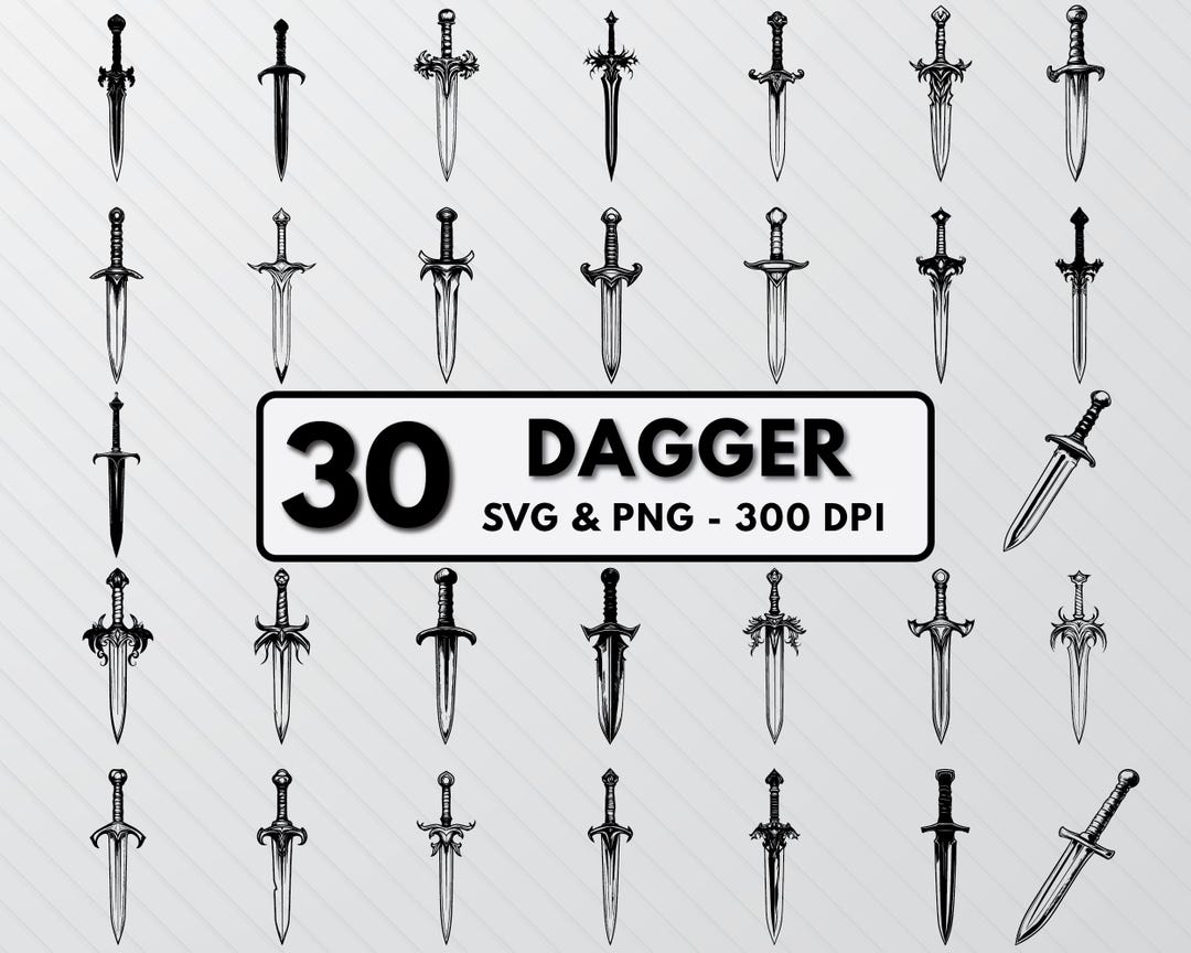 Dagger Svg Bundle, Dagger Silhouette Cut File, Dagger Vector Art ...