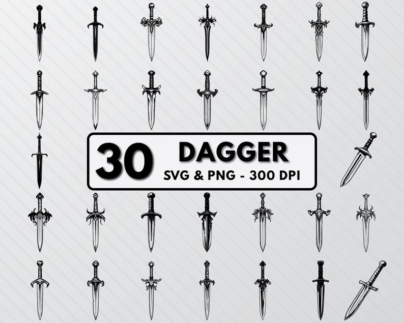 Dagger Svg Bundle, Dagger Silhouette Cut File, Dagger Vector Art ...