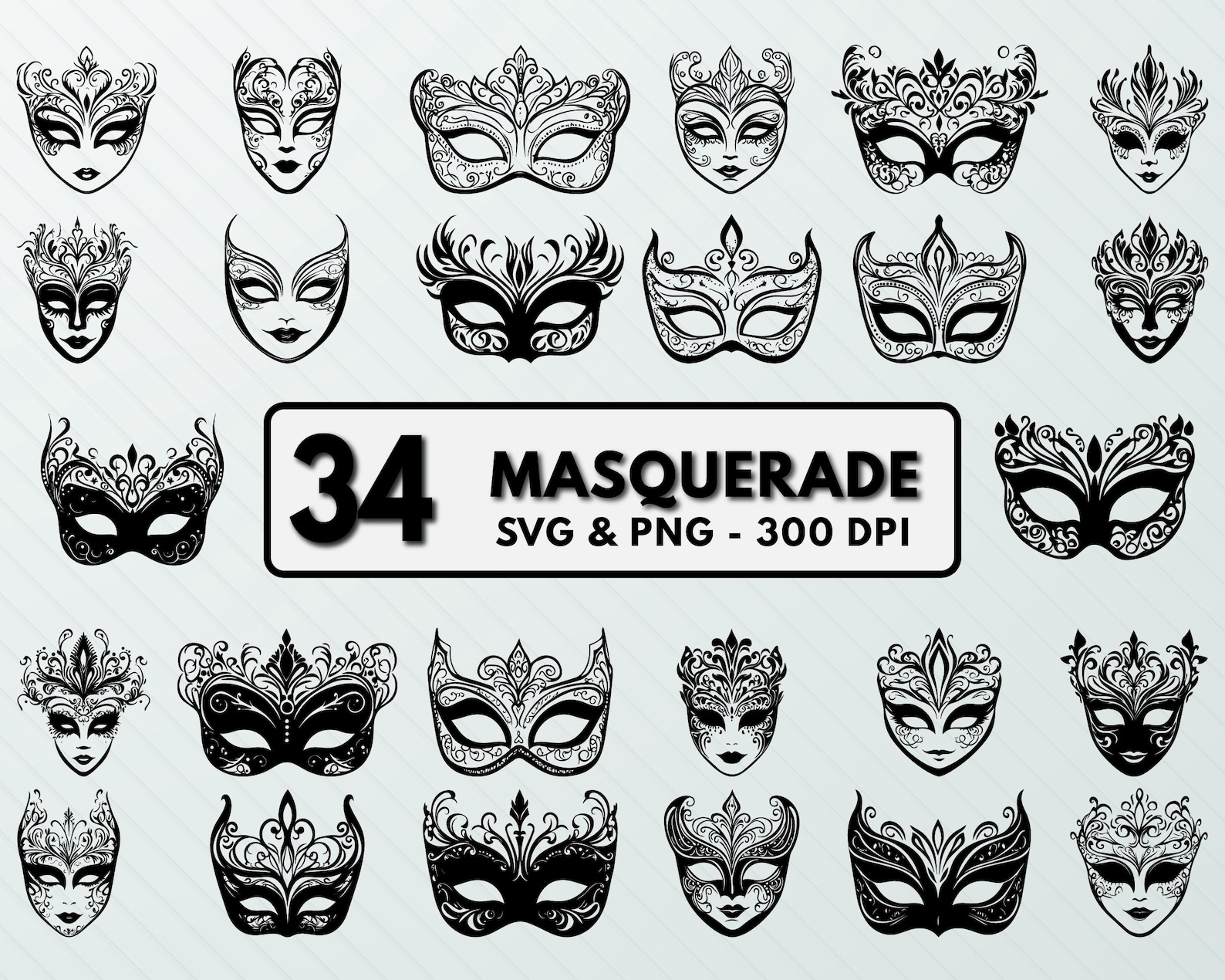 Masquerade Mask SVG PNG: Clipart Silhouette, Cricut Cut File - Etsy