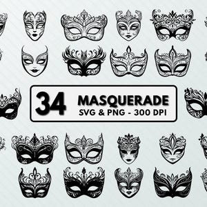 Masquerade Mask SVG PNG: Clipart Silhouette, Cricut Cut File - Etsy